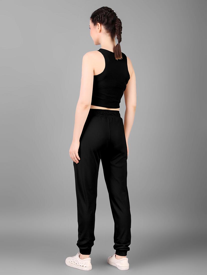 Buy online Women Black Lycra Active Wear Co-ord Set from western wear ...